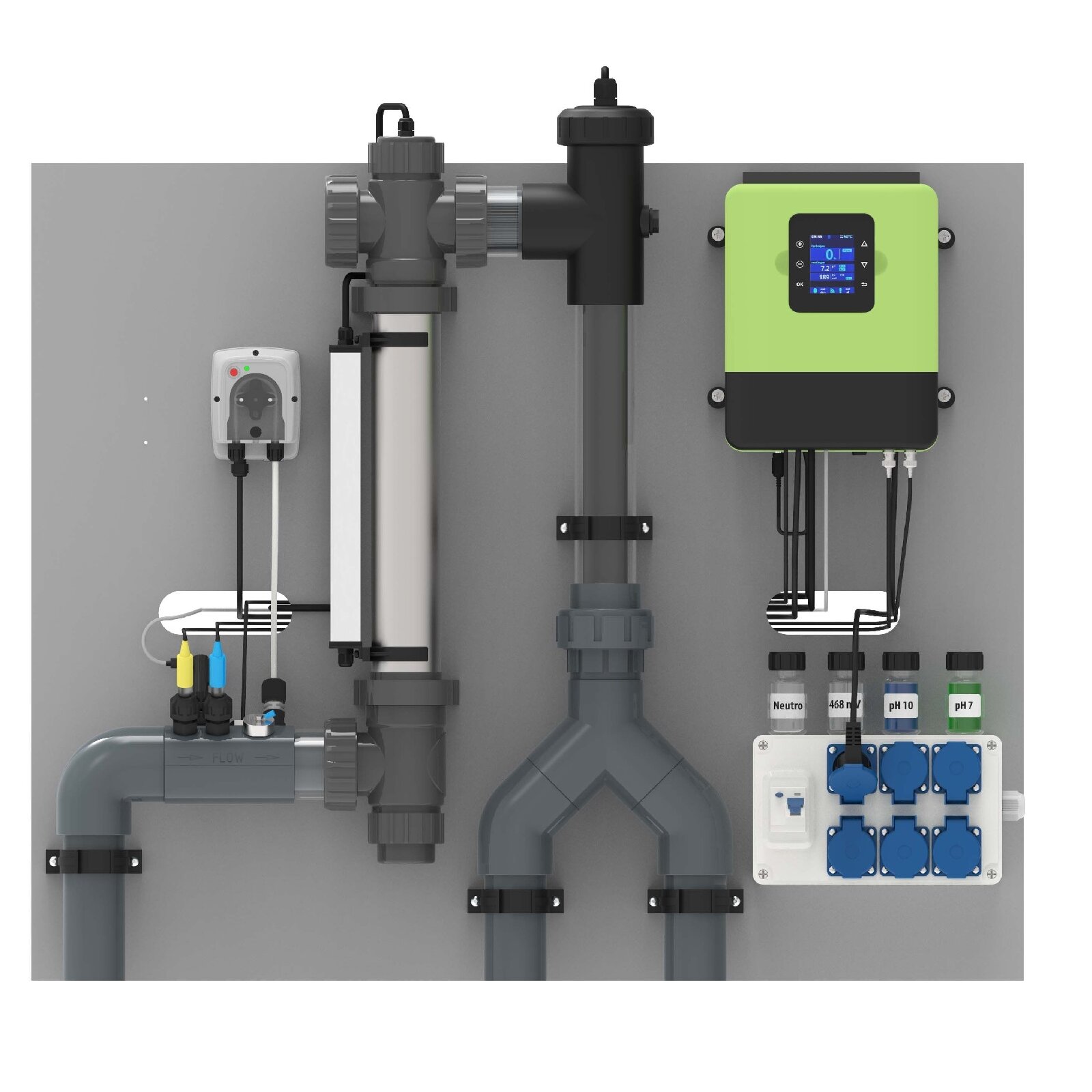 Vormontierte Pooldesinfektionsanlage Salzelektrolyse/ pH / UV-C onlin